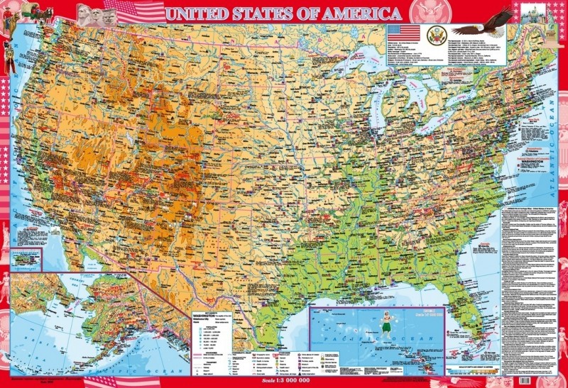 United States of America. Фізична карта, м-б 1:3 000 000